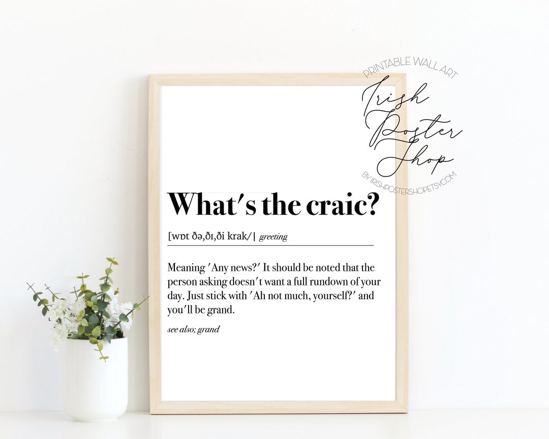 What's the Craic Definition Irish Art Poster - Irish Decor, Irish Slang ...
