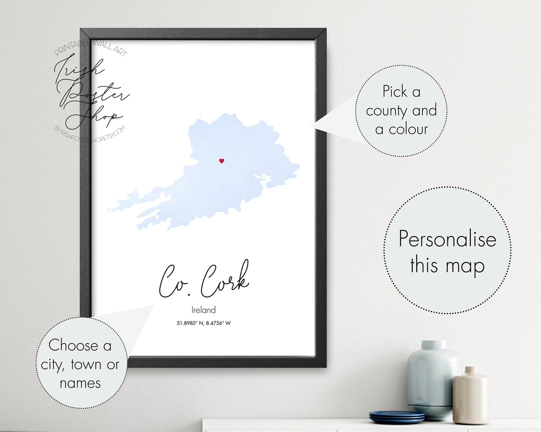 Irish County Cork Watercolour Map - Irish Poster - Irish Art Print - St ...