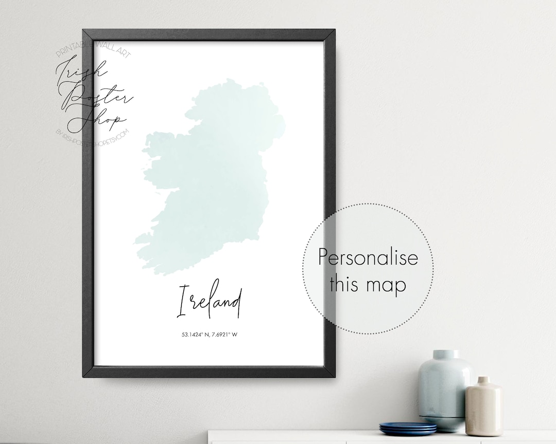 MAP OF IRELAND - Personalised Irish Map Poster - Irish Watercolour ...