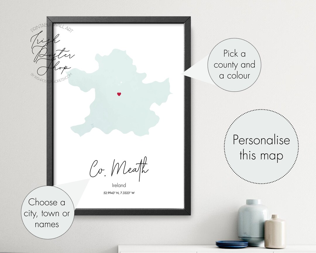 Irish County Meath Watercolour Map - Irish Poster - Irish Print - St ...