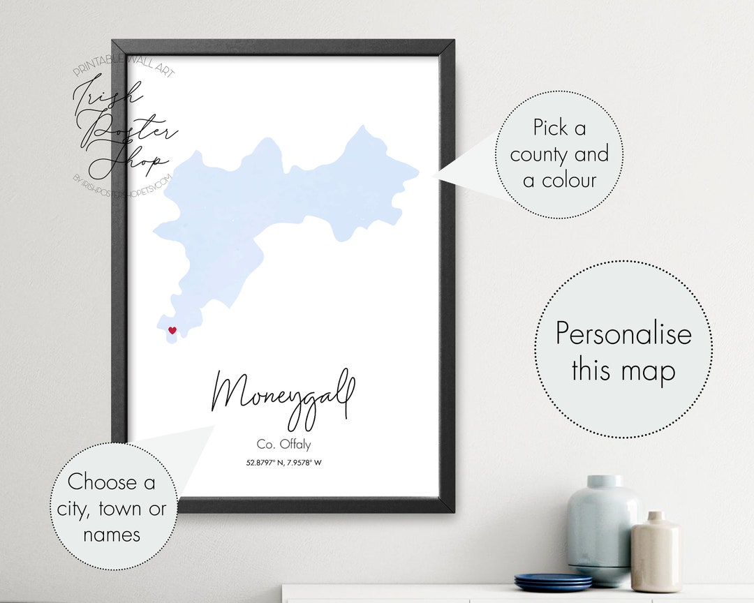 Irish County Offaly Watercolour Map - Irish Poster - Irish Print - St ...