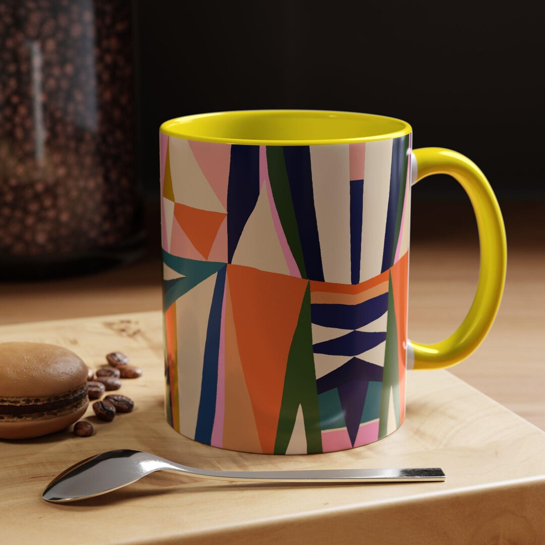 Geometric Coffee Mug: Bright Colors and Modern Design - Ceramic - Etsy