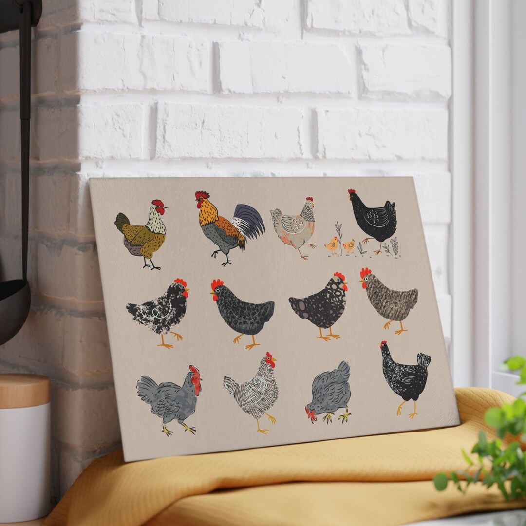 Vintage Farmhouse Chicken Cutting Board: Tempered Glass Kitchen Decor ...