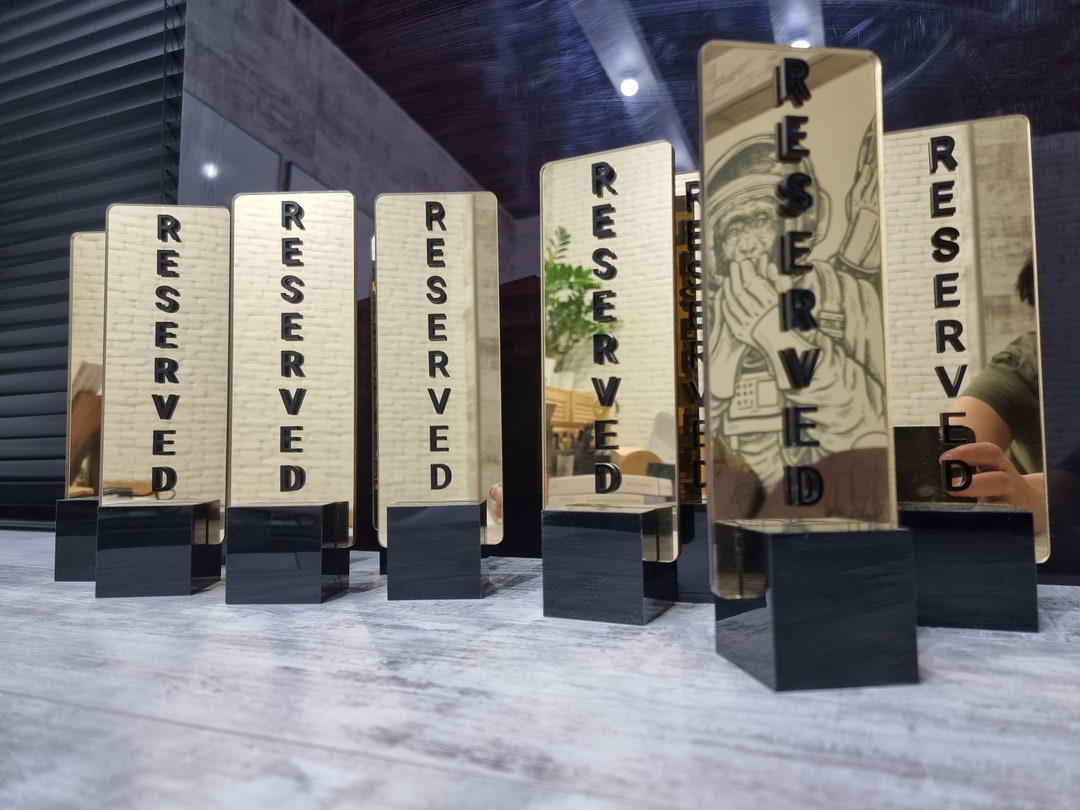 RESERVED Table Sign | Mirrored Gold + Glossy Black Base | Double-sided ...