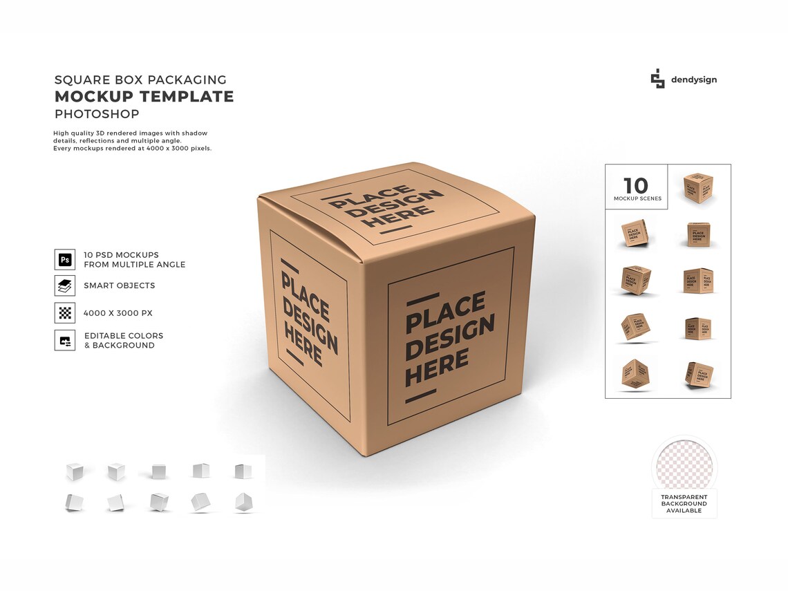Square Box Packaging Mockup Template Bundle With Editable Background ...