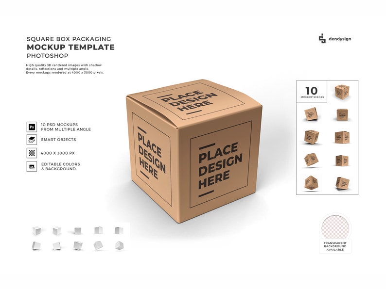 Square Box Packaging Mockup Template Bundle With Editable Background ...