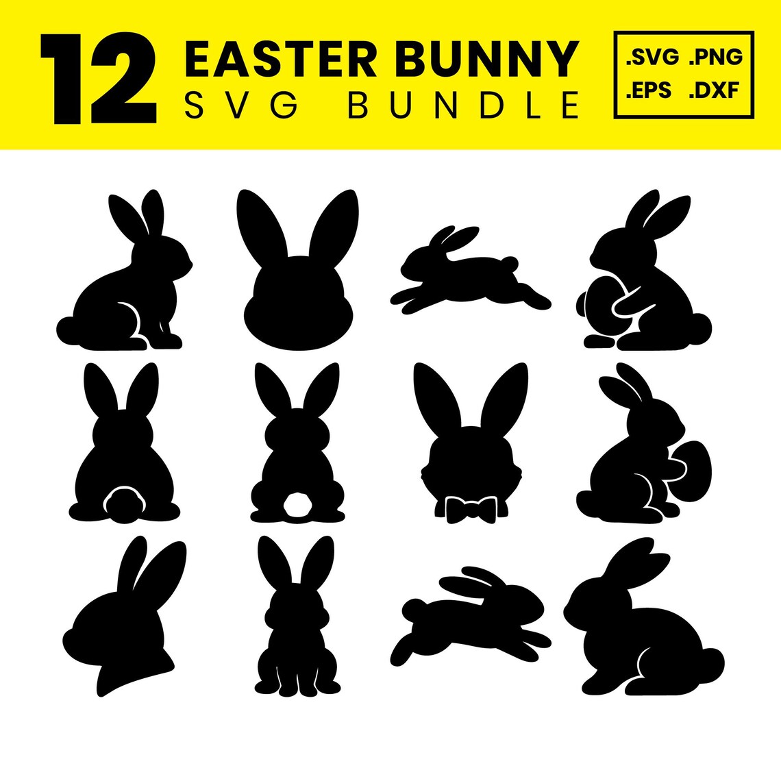12 Easter Bunny SVG Bundle: Rabbit Clipart, Spring Animal Cut Files for ...