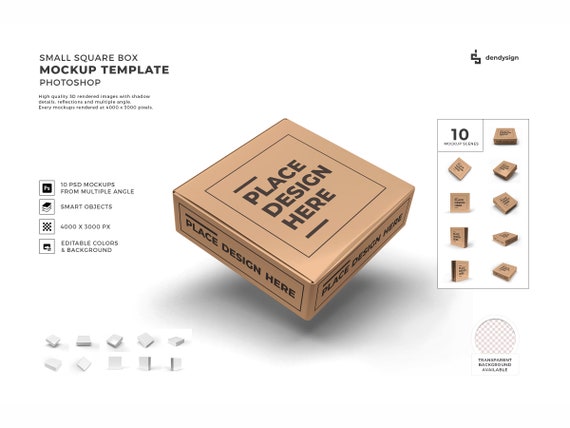 Small Square Kraft Box Mockup Template Bundle With Editable | Etsy