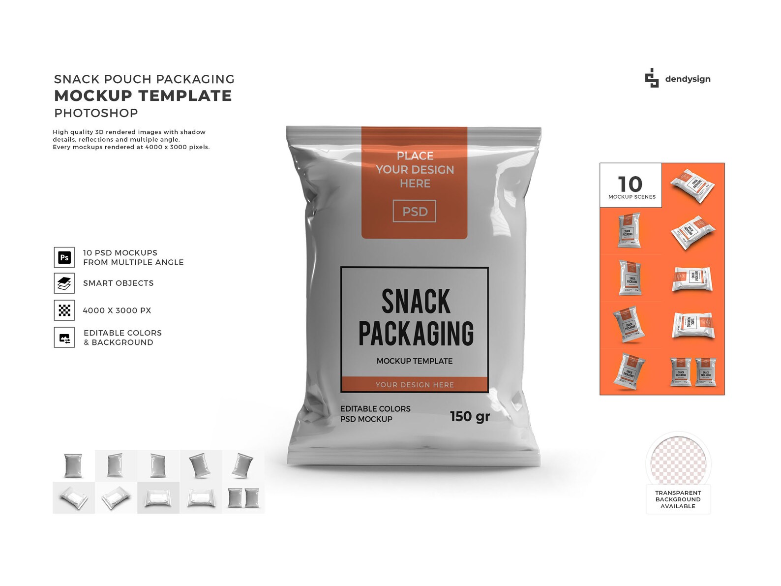 Snack Packaging Pouch Mockup Template Bundle With Editable Background ...