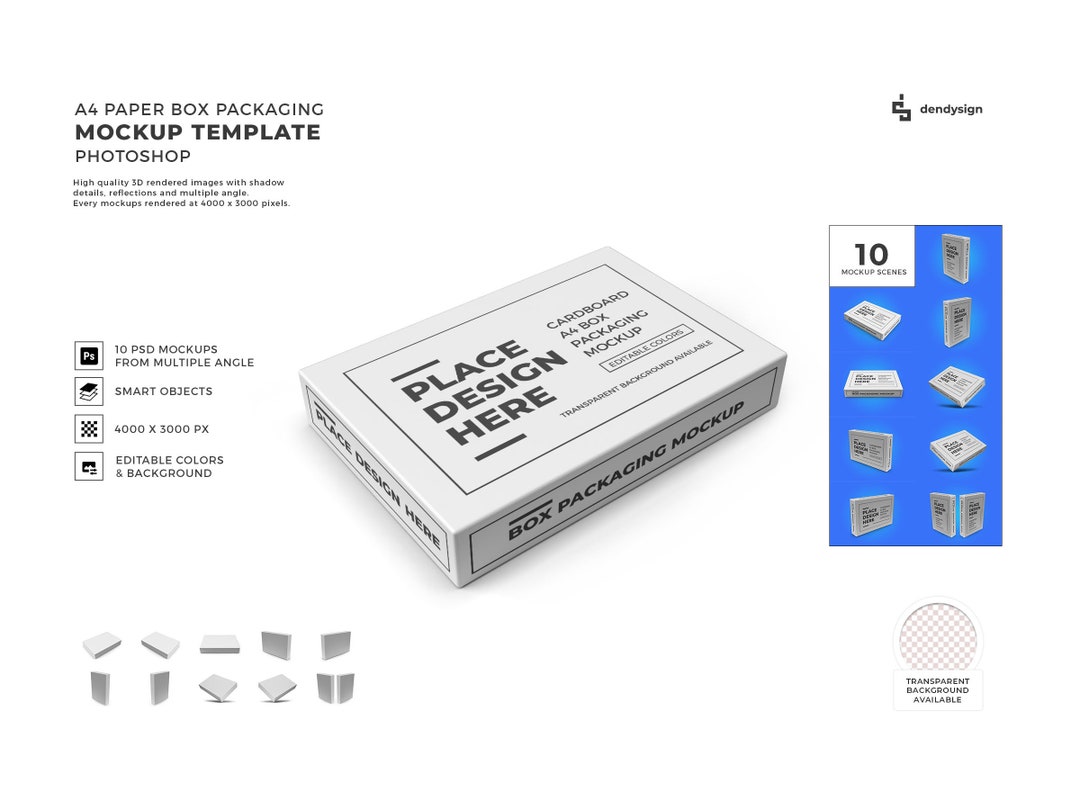 A4 Paper Box Packaging Mockup Template Bundle With Editable Background ...