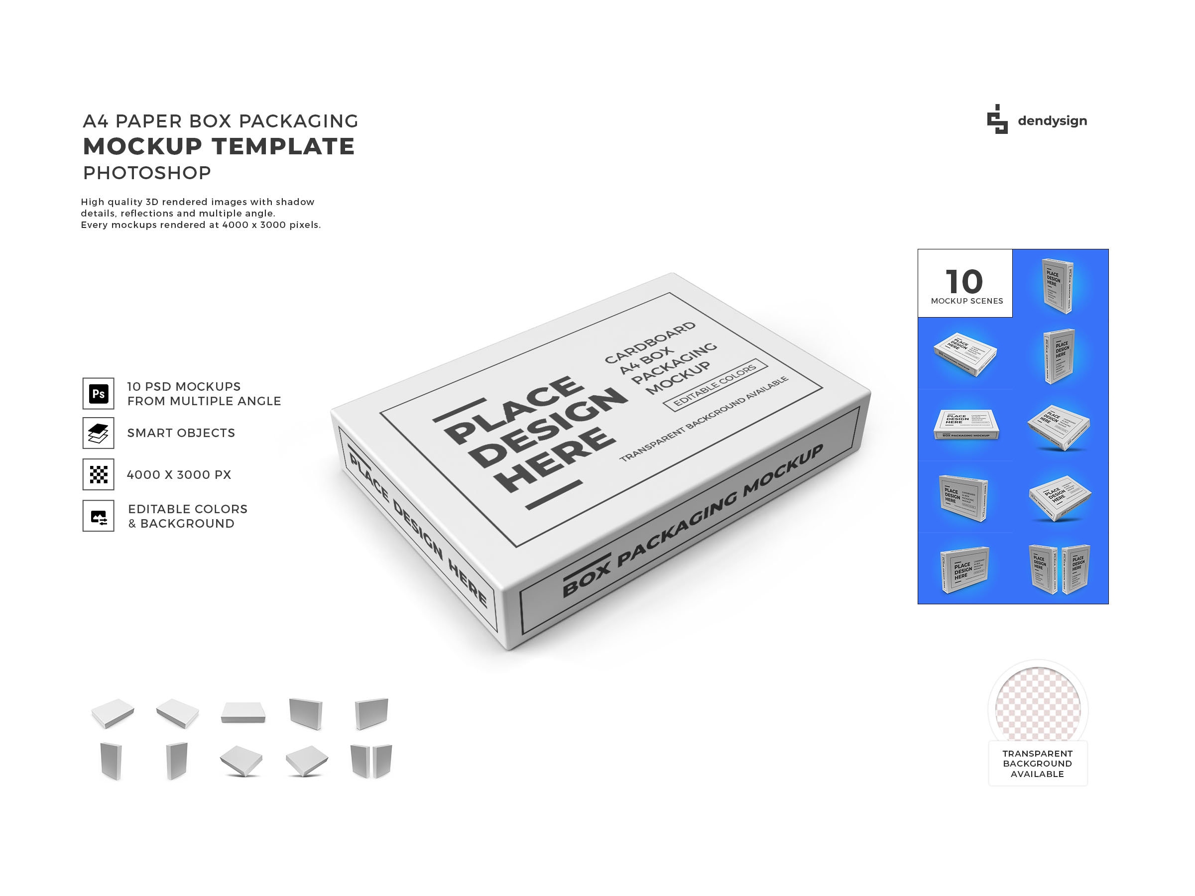 A4 Paper Box Packaging Mockup Template Bundle With Editable Background ...