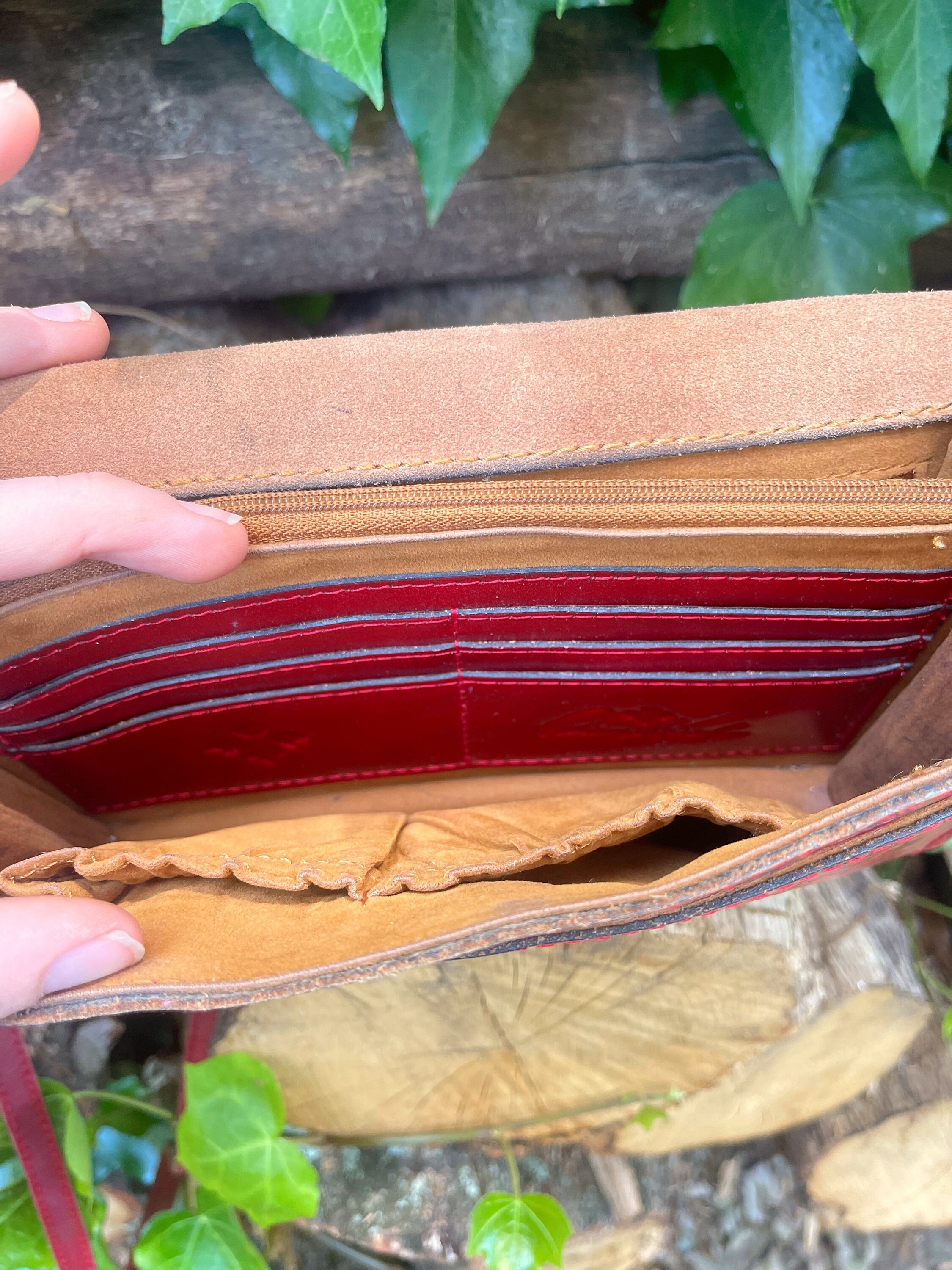 Vintage Red Hand-tooled Leather Crossbody Purse - Etsy
