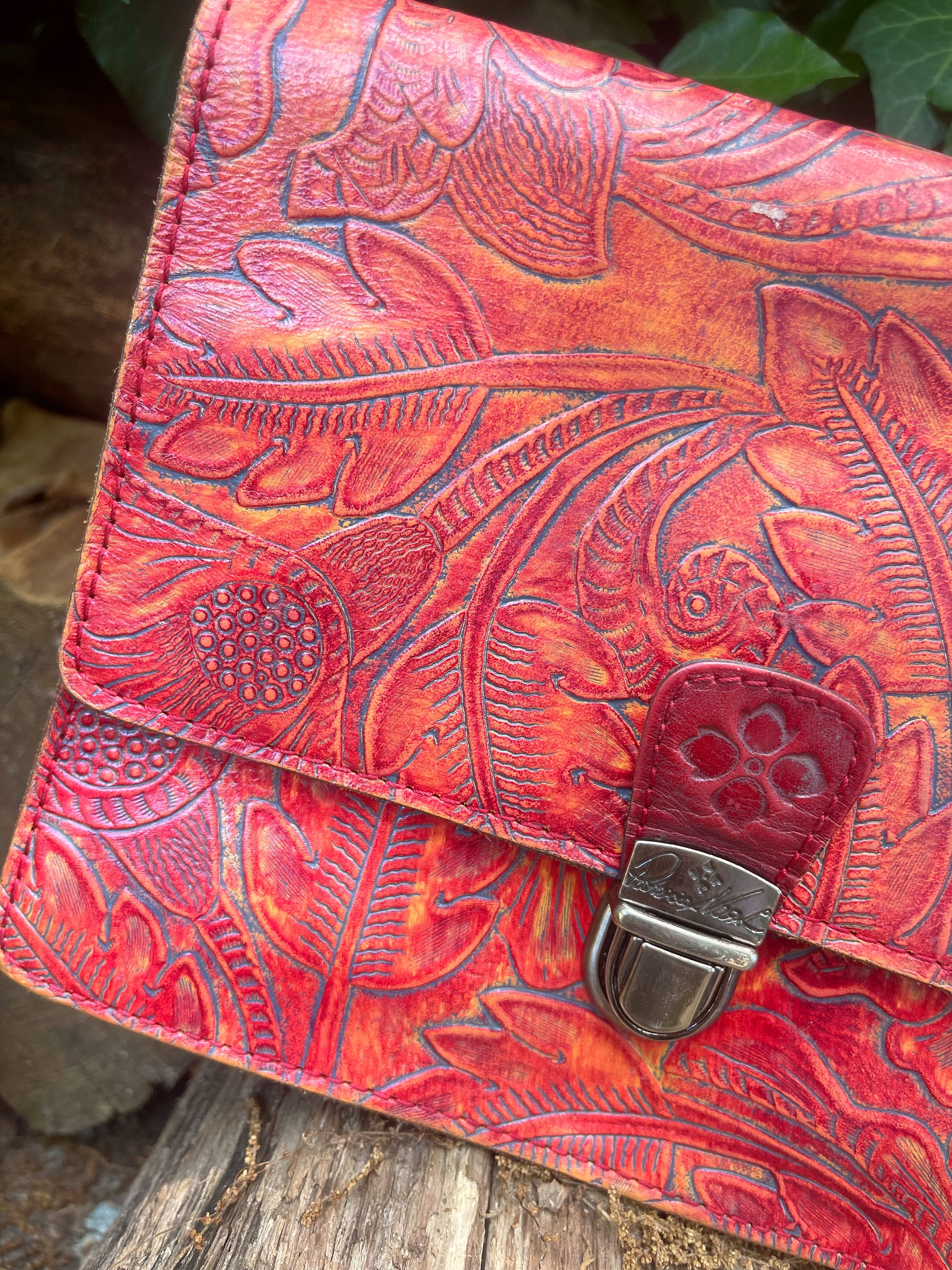 Vintage Red Hand-tooled Leather Crossbody Purse - Etsy