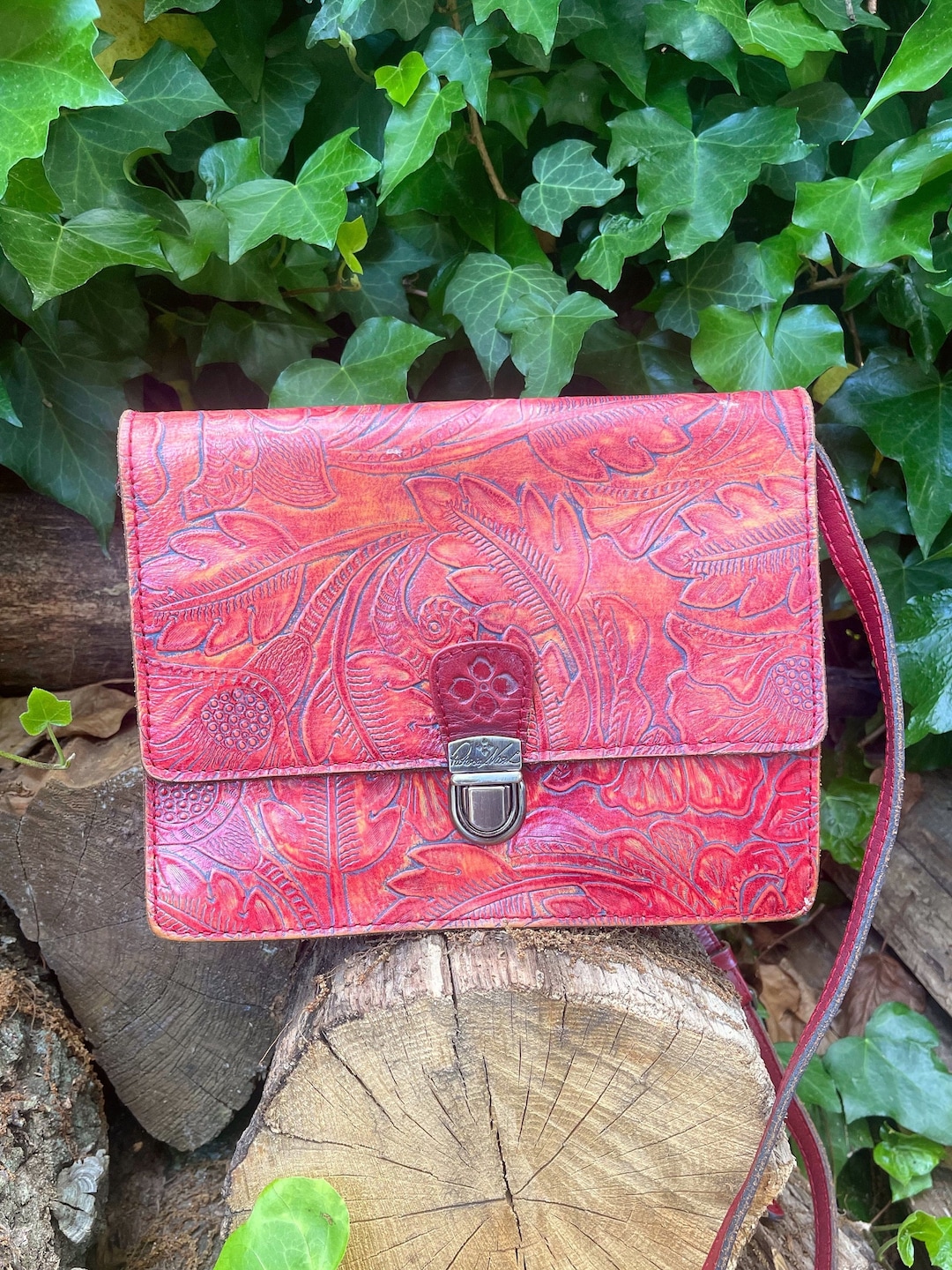 Vintage Red Hand-tooled Leather Crossbody Purse - Etsy