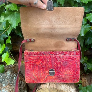 Vintage Red Hand-tooled Leather Crossbody Purse - Etsy