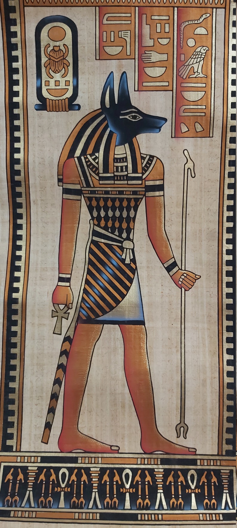 Egyptian Papyrus Painting, Anubis Papyrus Painting, Egyptian Papyrus ...