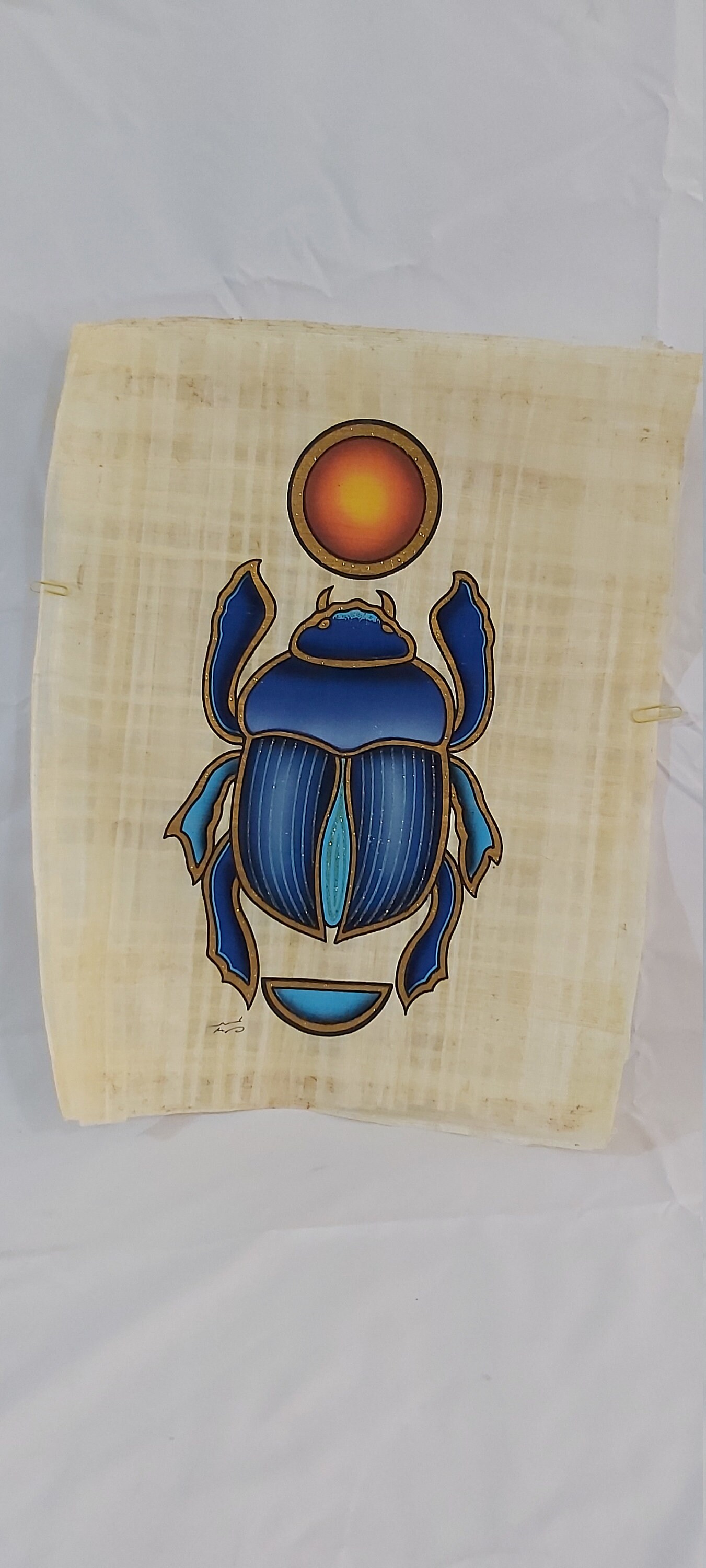 Egyptian Papyrus Painting, Scarab Papyrus Painting, Egyptian Papyrus ...