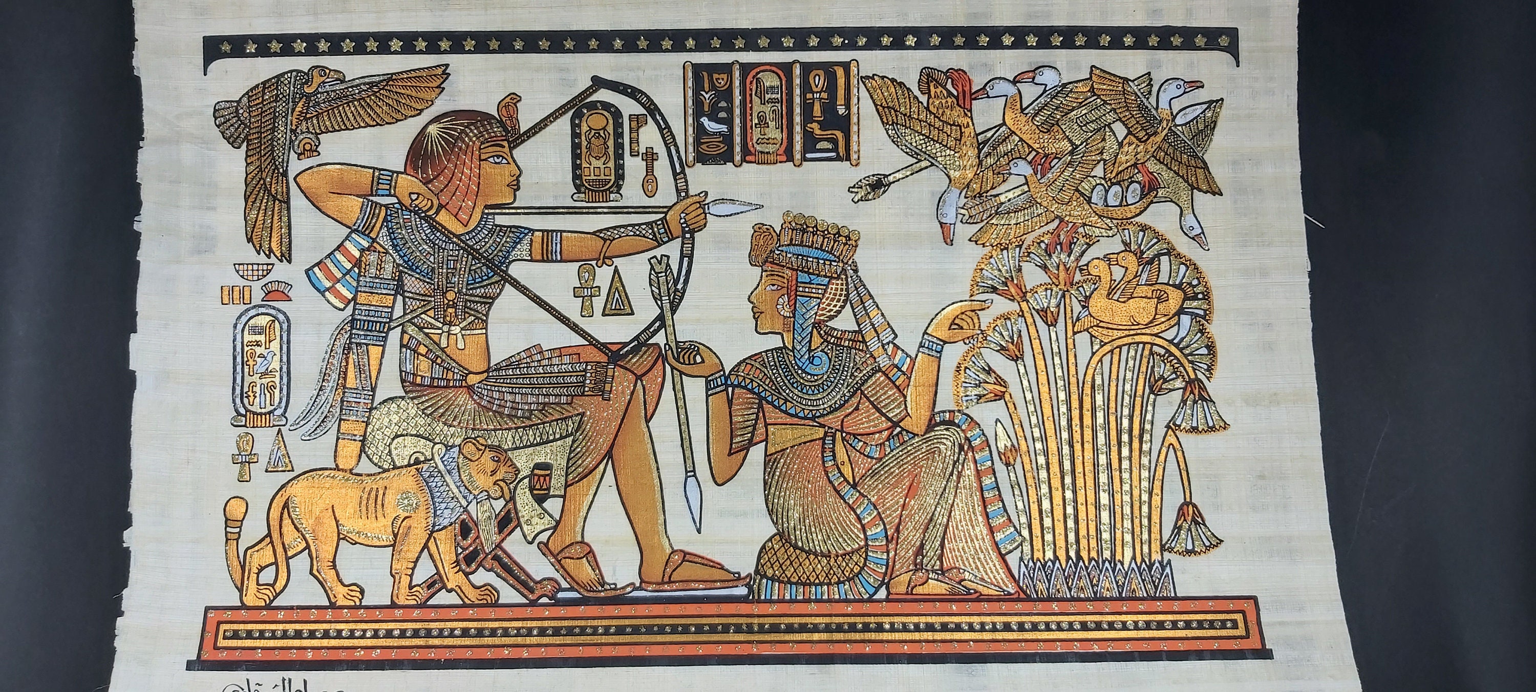 Egyptian Papyrus Handmade Painting, King Tut Birds Hunting Painting ...