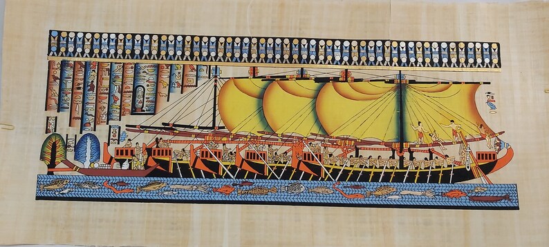 Egyptian Papyrus Painting, Pharaonic Boat Papyrus Painting, Egyptian Papyrus Art - Etsy