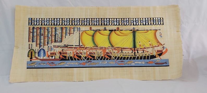 Egyptian Papyrus Painting, Pharaonic Boat Papyrus Painting, Egyptian ...