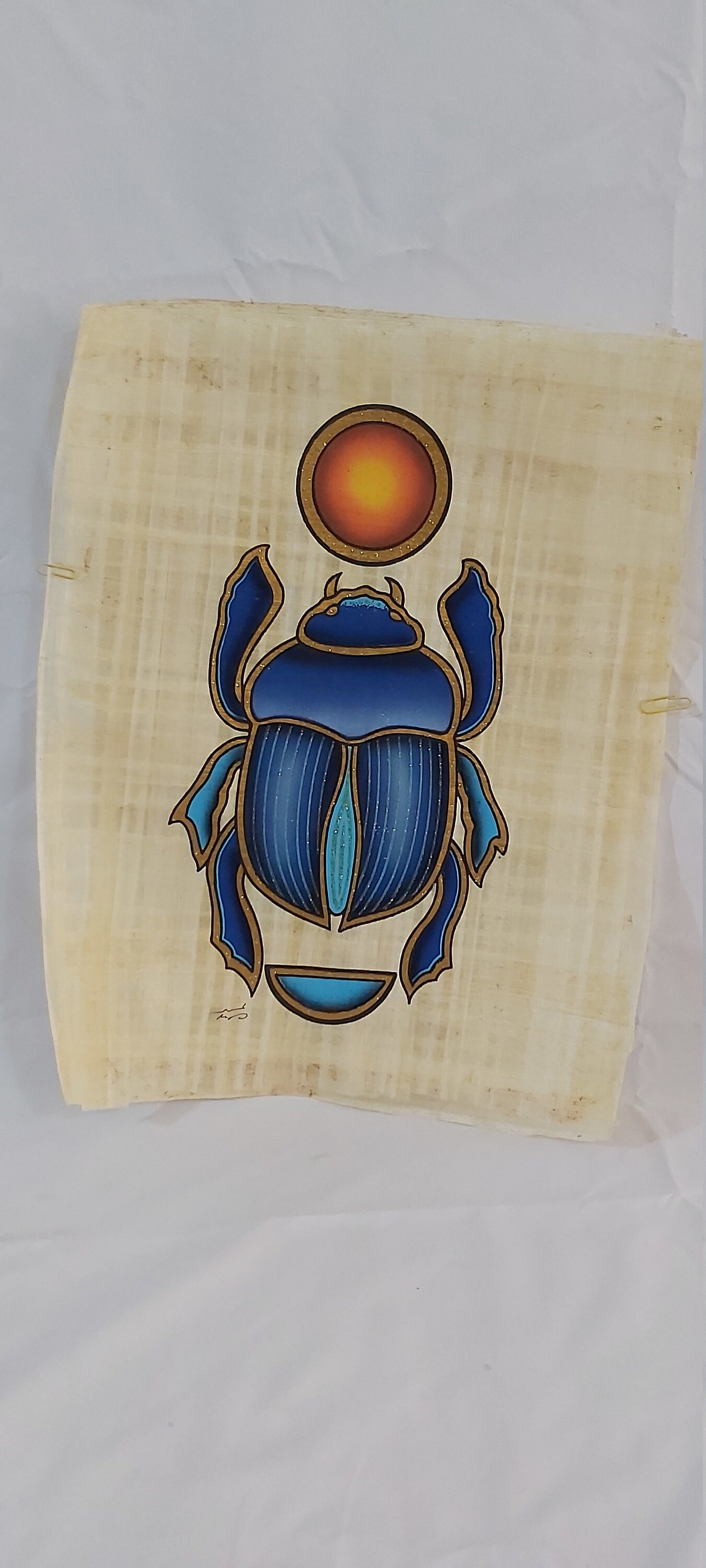 Egyptian Papyrus Painting, Scarab Papyrus Painting, Egyptian Papyrus ...