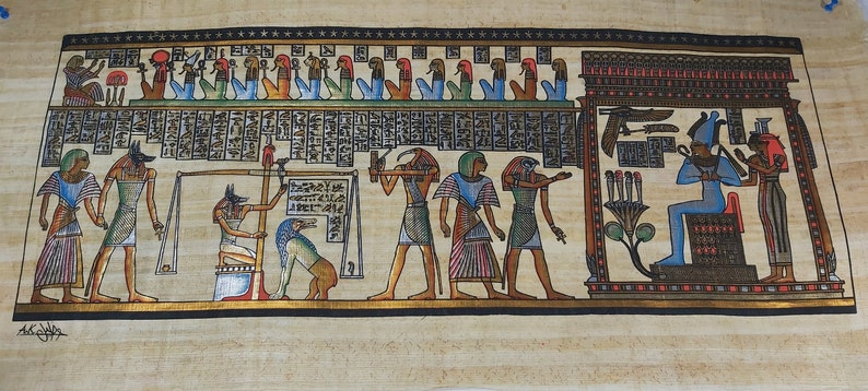 Egyptian Papyrus Painting, Final Judgment Papyrus Painting, Egyptian ...