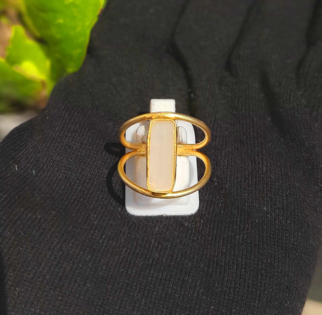 Designer Selenite Stone Ring, Gold Plated Ring, Gift for Women, Natural ...