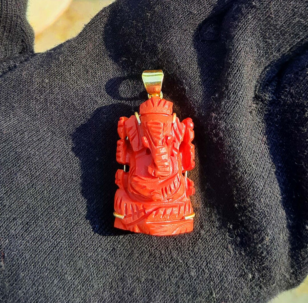 Dainty Red Coral Ganesha Pendant, Red Stone Ganesh Pendant, Handmade ...