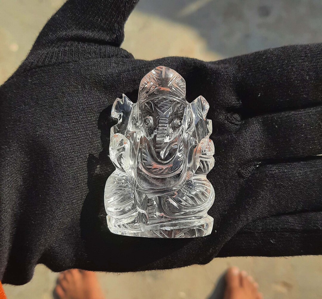 Premium Clear Crystal Quartz Ganesha Sculpture, Spirituality Gift ...