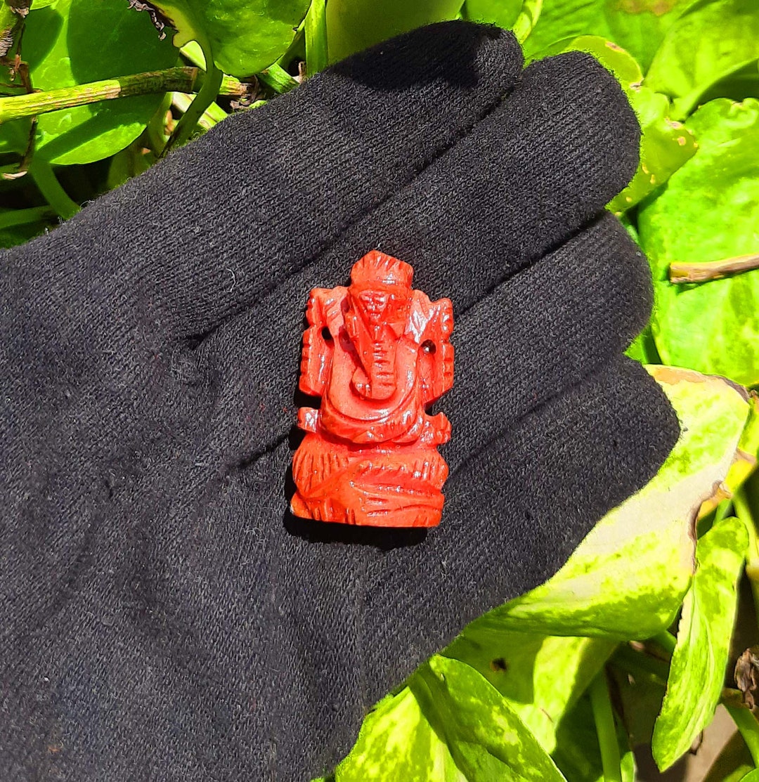 Red Stone Ganesh Idol, Red Coral Ganesh Carving Statue, Mini Stone ...