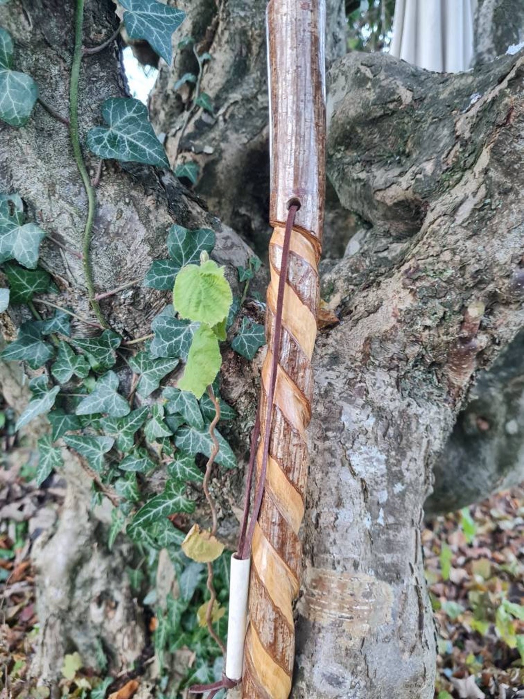 Carved Hazel Staff With Leather Thong and Goose Bone Toggle - Etsy