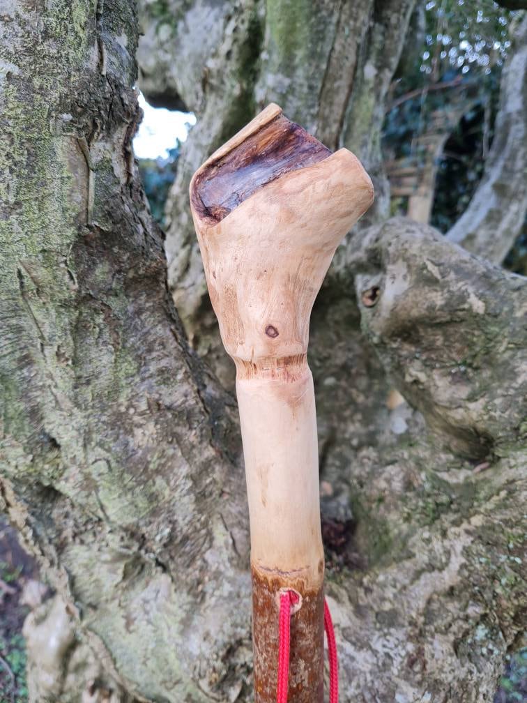 Hazel Staff With Stripped Handle and Red Cord Wrist Strap - Etsy UK