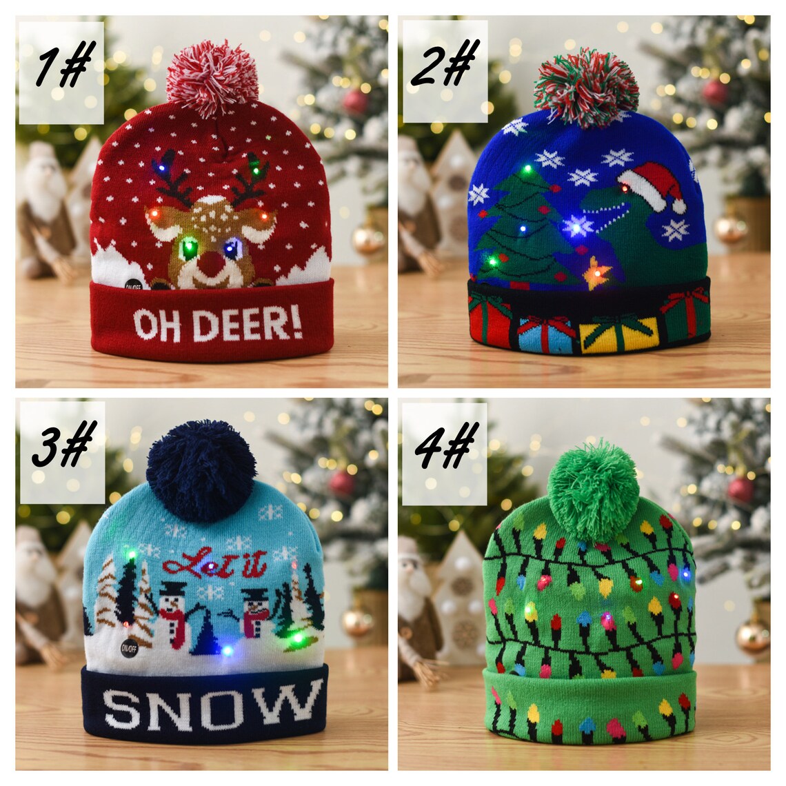 LED Christmas Hat/light up Christmas Hat/unisex Knitted - Etsy