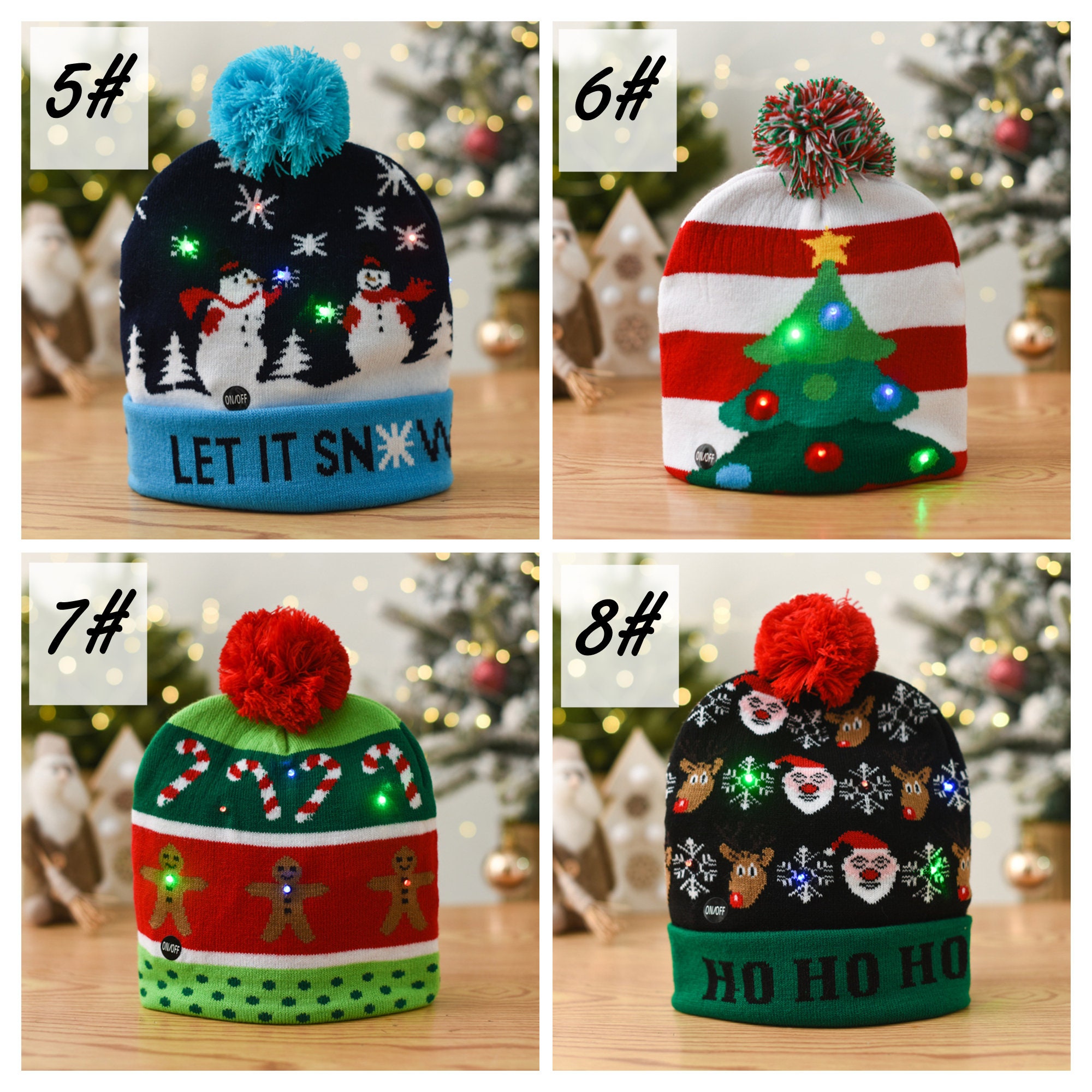 LED Christmas Hat/light up Christmas Hat/unisex Knitted - Etsy
