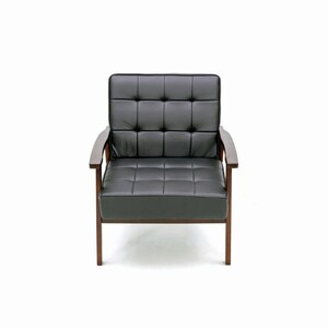 Leather Armchair Accent Chair Black Mid Century Buttoned Tufted Vintage ...