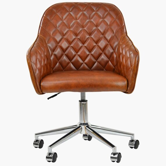 Brown Leather Office Desk Chair Vintage Faux Industrial Retro Swivel Boardroom Gas Powered Seat Breathable Armchair Etsy UK