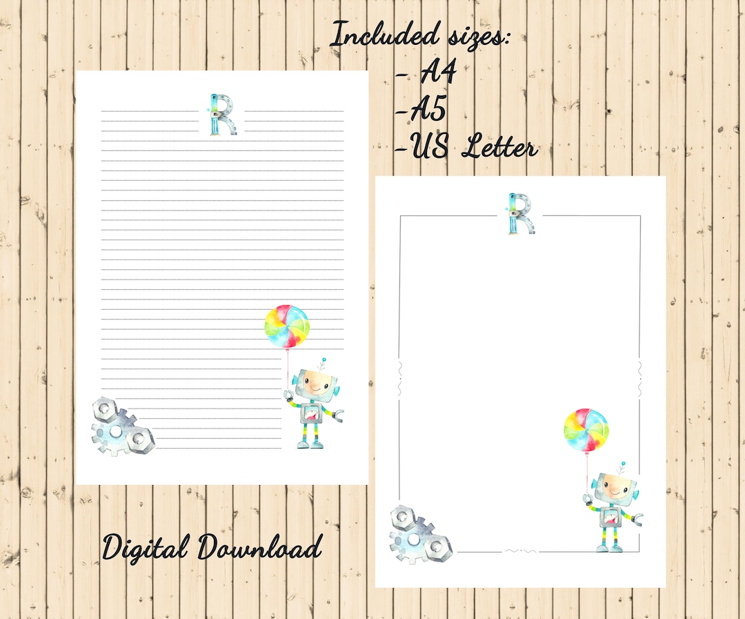 Robot - Printable Stationery, A4, A5, US Letter - Etsy