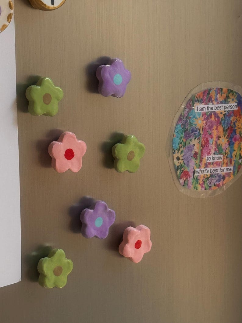 Clay Flower Refrigerator Magnets - Set of 3, Handmade, Kitchen or ...