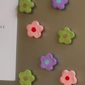 Clay Flower Refrigerator Magnets - Set of 3, Handmade, Kitchen or ...