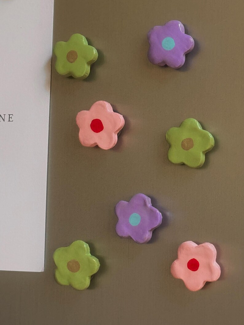 Clay Flower Refrigerator Magnets - Set of 3, Handmade, Kitchen or ...