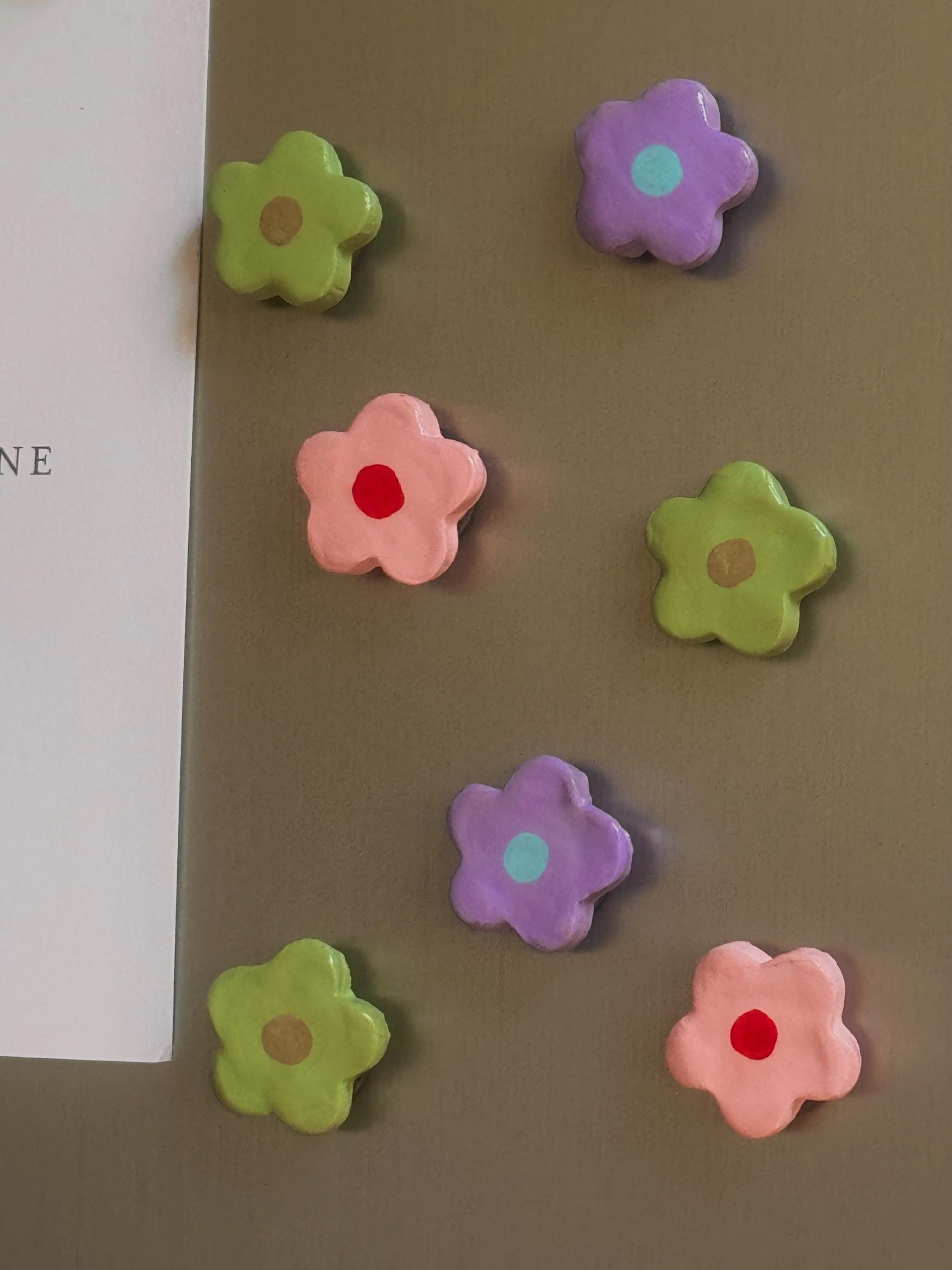 Clay Flower Refrigerator Magnets - Set of 3, Handmade, Kitchen or ...
