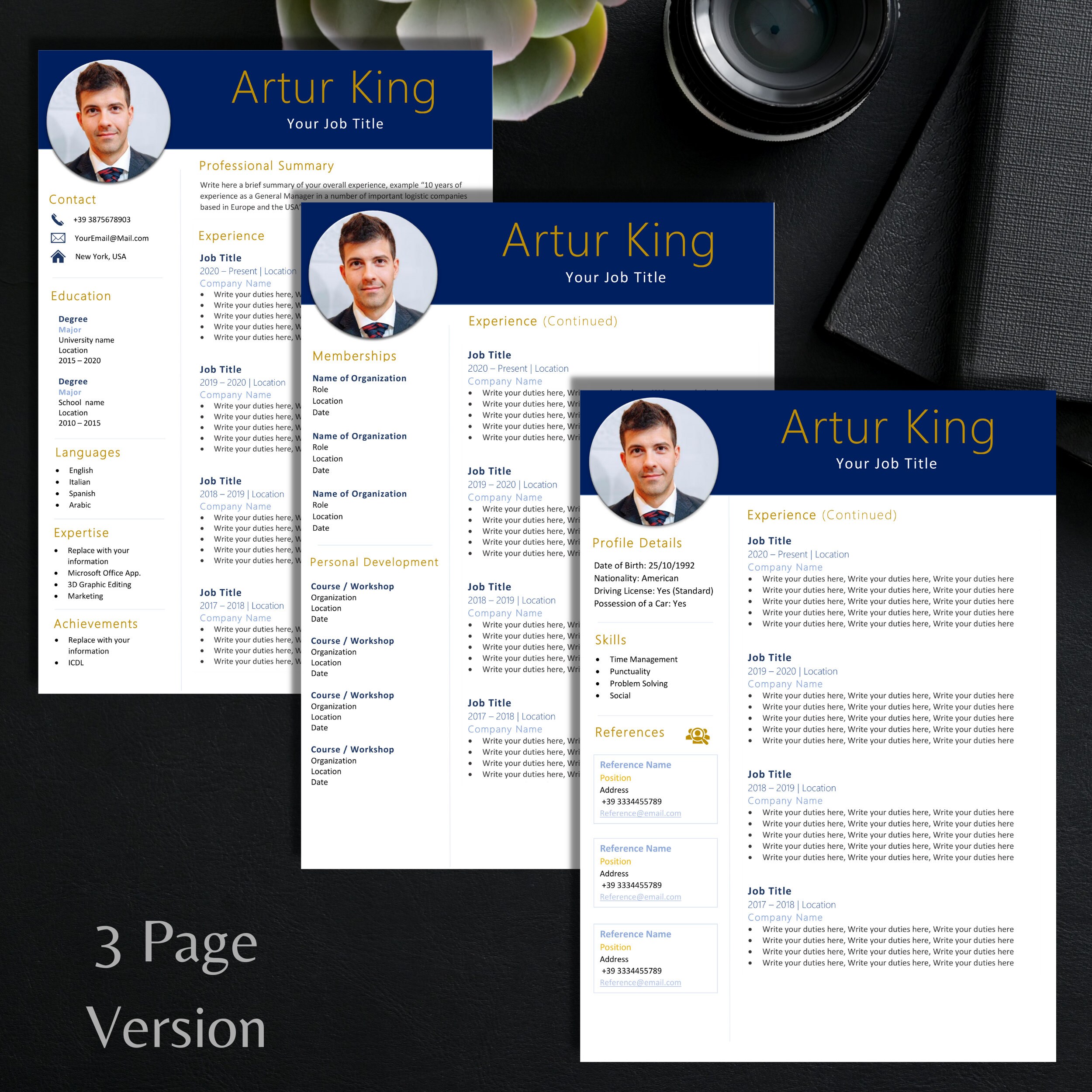 CV Template English 1, 2 & 3 Pages + Cover Letter + References (all ...