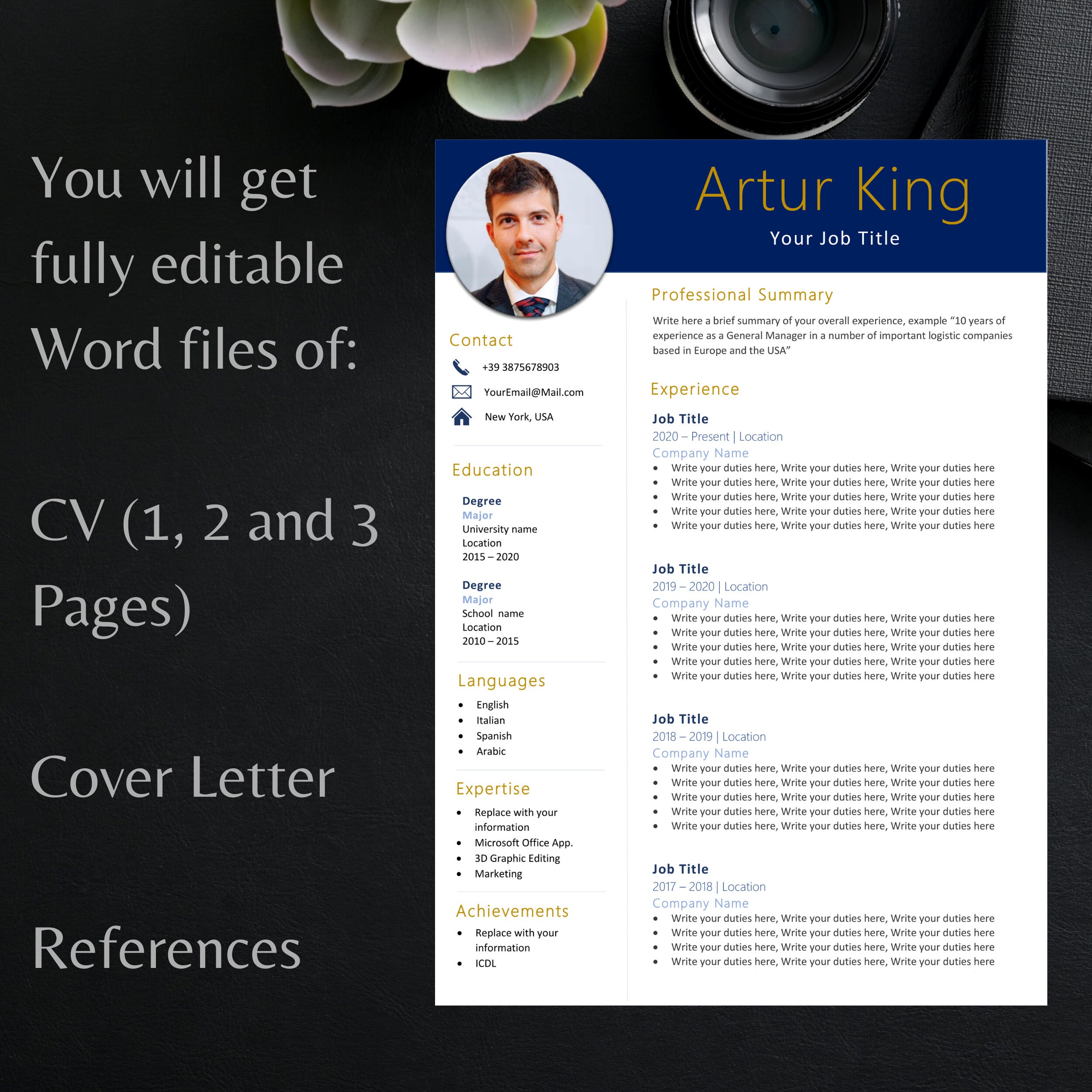 CV Template English 1, 2 & 3 Pages + Cover Letter + References (all ...