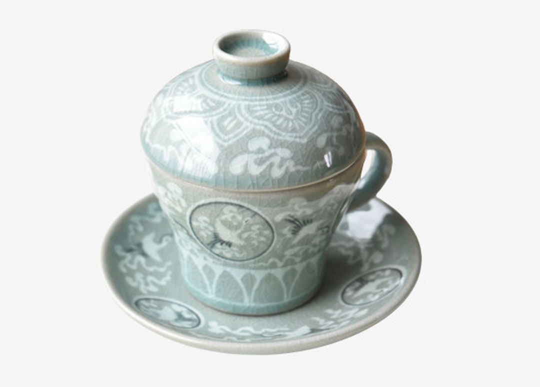 Korean Inlaid Celadon Prunus Vase Lid Teacup 200ml - Etsy