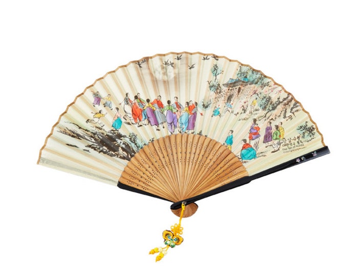 Korean Traditional Pattern Silk Hand Fan - Etsy