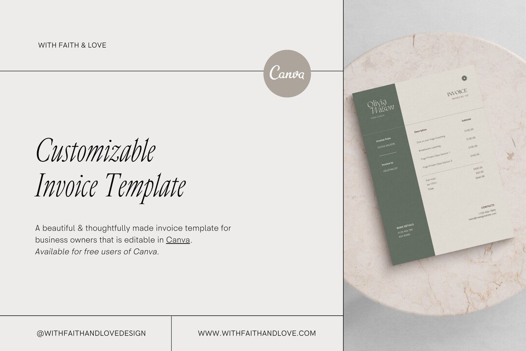Invoice Template in Canva Small Business Invoice Printable Invoice ...