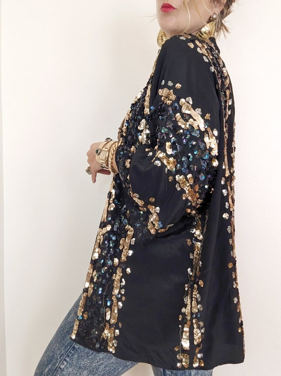 Sequin Silk Duster // 90s Argenti Jacket // Vintage P… - Gem