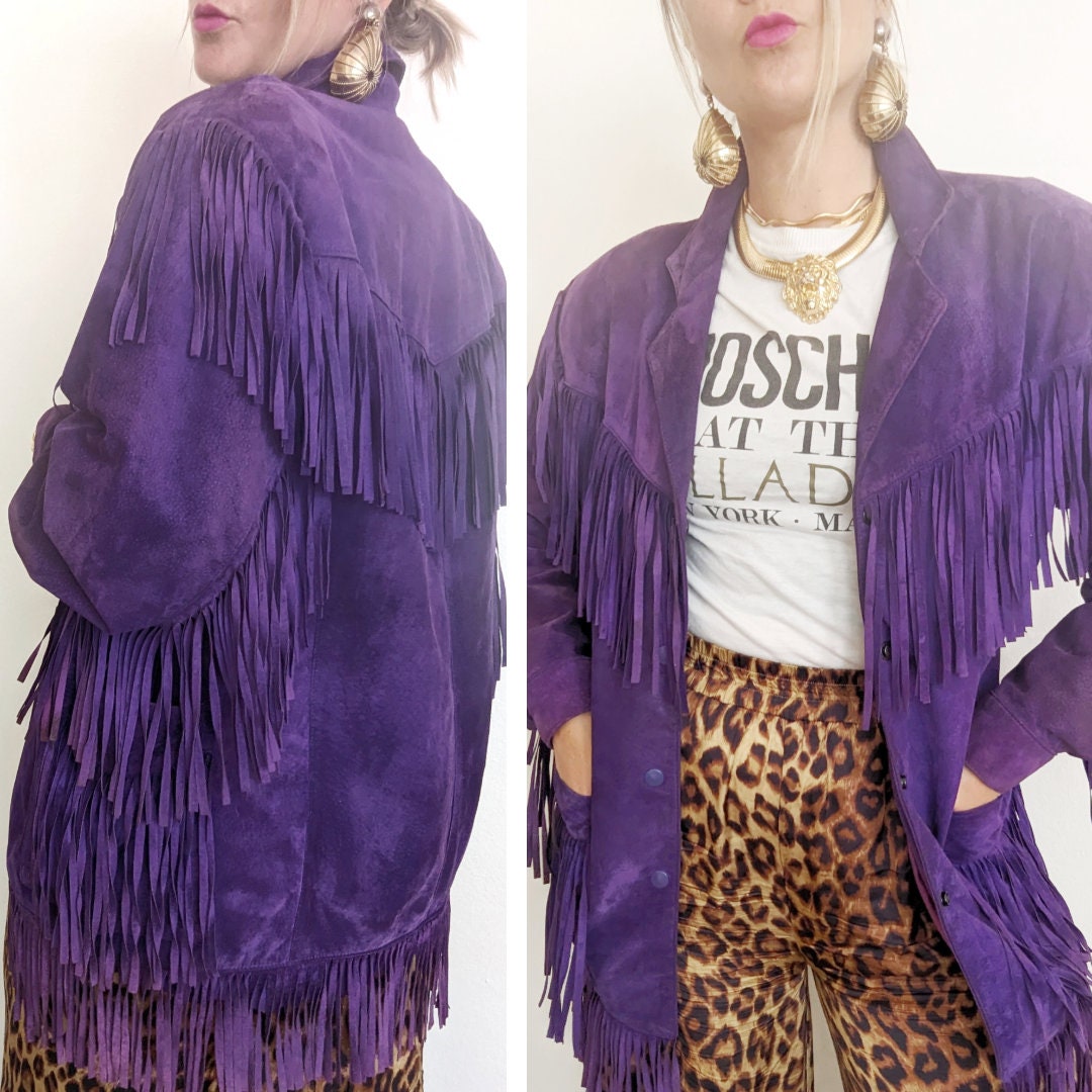 Vintage 80s Purple Fringe Jacket 80s Vakko Leather Western Jacket - Etsy
