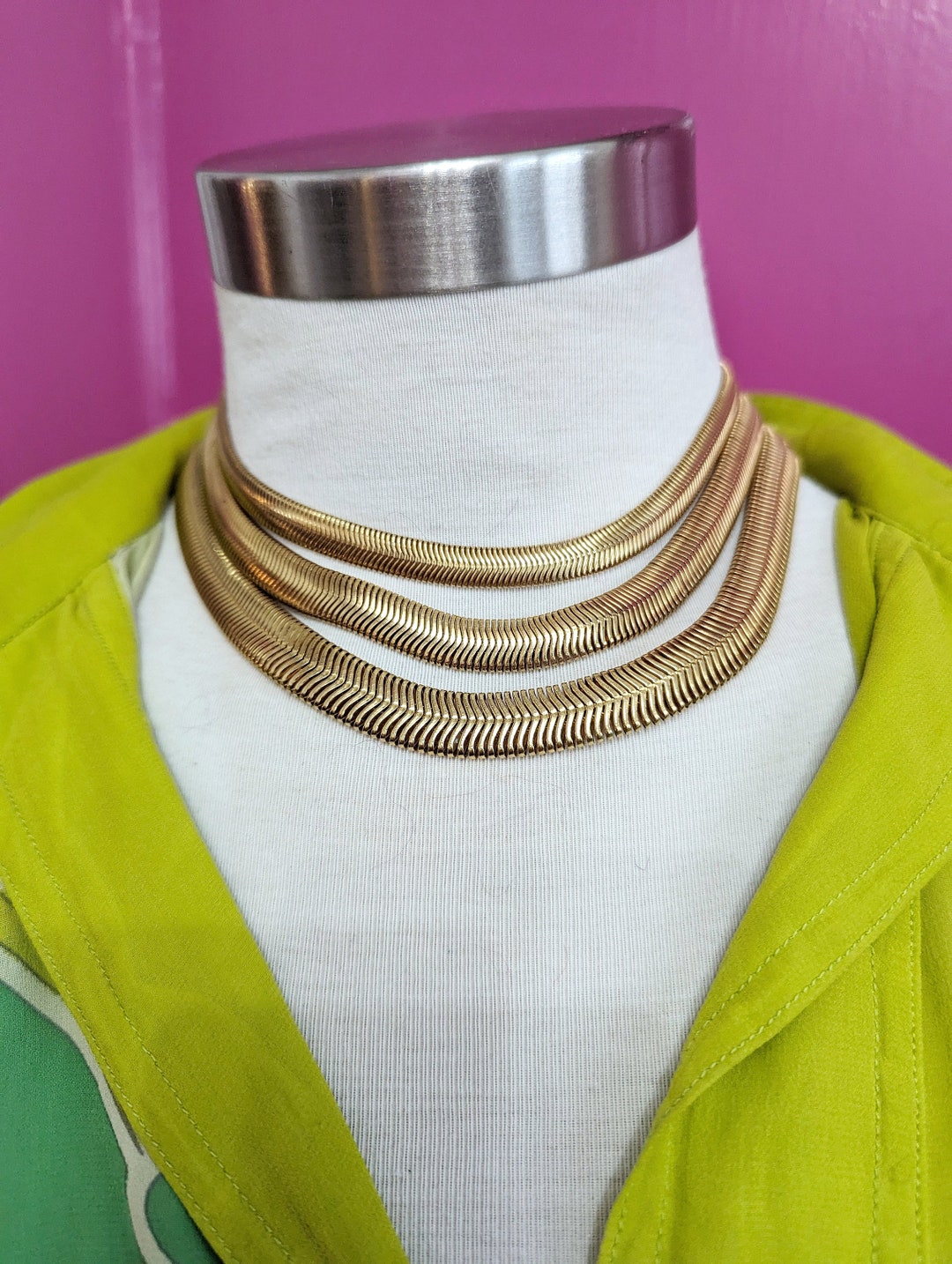 80s Gold Herringbone Three Strand Chain - Etsy