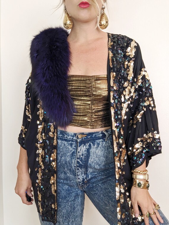 Sequin Silk Duster // 90s Argenti Jacket // Vintage P… - Gem
